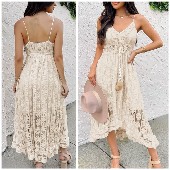 Dresses | New Boho Fringe Lace Festival Dress Sundress Cream Ivory ...